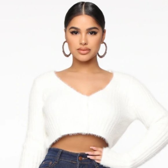 Fashion Nova | Tops | Fuzzy Crop Sweater Top | Poshmark